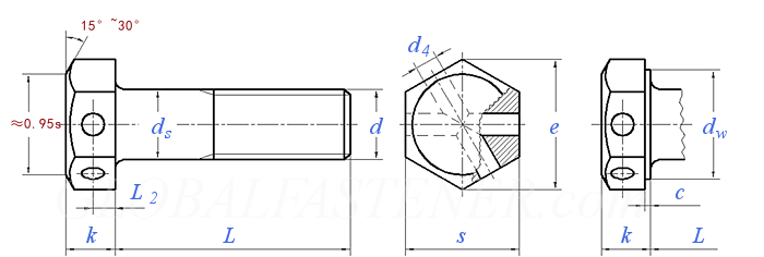 GOST 7796 (-3) - 1970Hexagon Reduced Head Bolts Product Grade B, Type 3