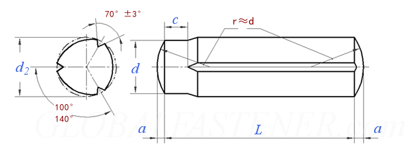 DIN 1470 - 1978Grooved pin, full length parallel grooved with pilot
