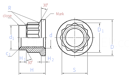 HB 8383 - 2013Self-locking Nuts, Double, Hexagon, MJ Thread, GH4738
